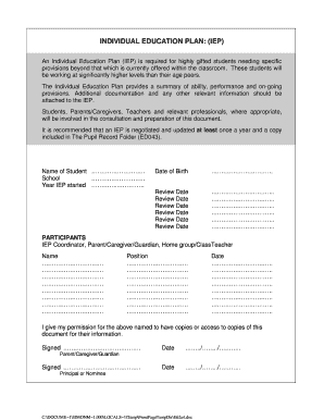 Fillable Online INDIVIDUAL EDUCATION PLAN: (IEP) Fax Email Print - pdfFiller