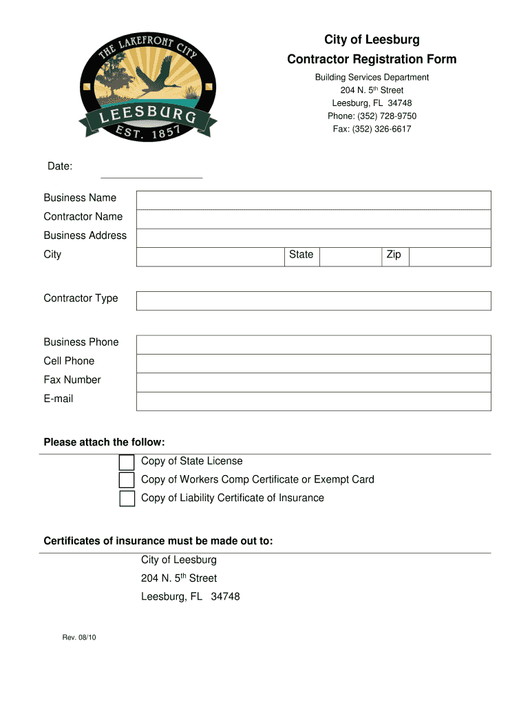 Fillable Online Contractor Registration - City of Leesburg Fax Email ...