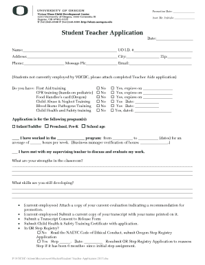Fillable Online Student Teacher Application - Vivian Olum Child ...