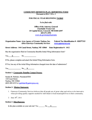 Fillable Online COMMUNITY BENEFITS PLAN- REPORTING FORM Fax Email Print ...
