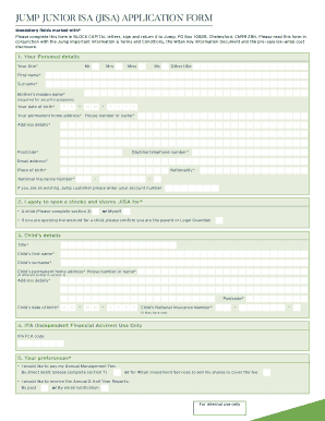 Fillable Online JUMP JUNIOR ISA (JISA) APPLICATION FORM Fax Email Print ...