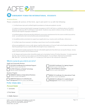 Fillable Online acfe edu ENROLMENT FORM FOR INTERNATIONAL STUDENTS Fax ...