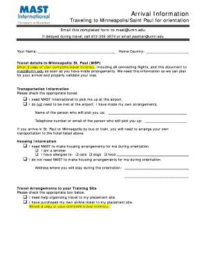 Fillable Online mast cfans umn Arrival Information - MAST International ...