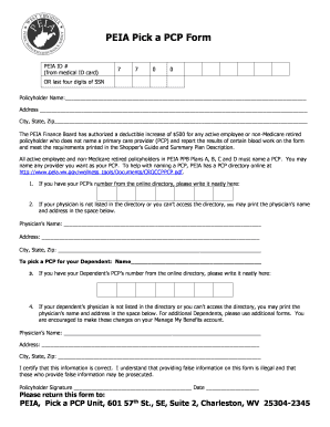 Fillable Online peia wv PEIA Pick a PCP Form Fax Email Print - pdfFiller