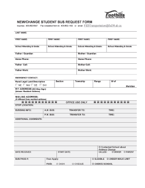 Fillable Online NEW/CHANGE STUDENT BUS REQUEST FORM Fax Email Print ...