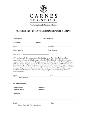 Fillable Online request for construction deposit refund - Carnes ...