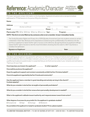 Fillable Online Reference: Academic/Character - Fax Email Print - pdfFiller