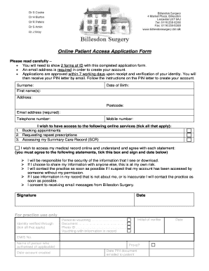 Fillable Online Online Patient Access Application Form Fax Email Print ...