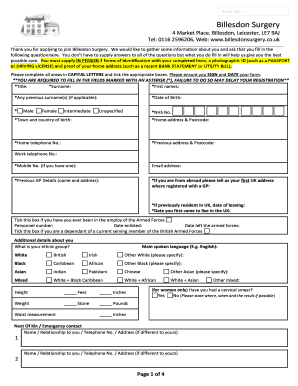 Fillable Online new patient registration form - Billesdon Surgery Fax ...