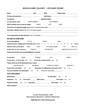 Fillable Online Shoulder Injury Intake Form - Hany Elrashidy MD Fax ...