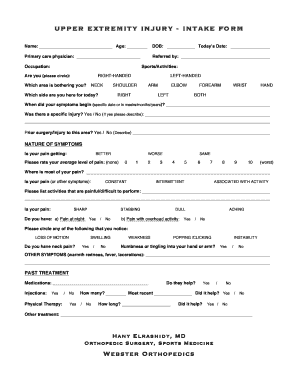 Fillable Online Upper Extremity Injury - Intake Form - Hany Elrashidy ...