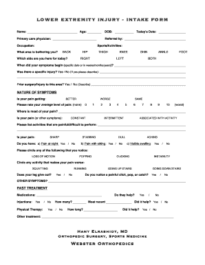 Fillable Online Lower Extremity Injury - Intake Form - Hany Elrashidy ...