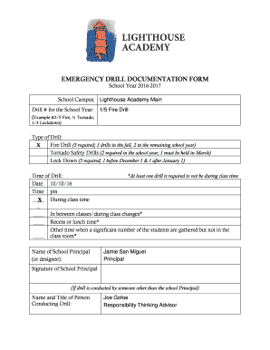 Fillable Online EMERGENCY DRILL DOCUMENTATION FORM School Year Fax Email Print - pdfFiller