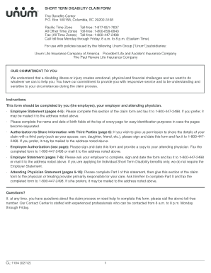 Unum Short Term Disability Claim Form - Fill Online, Printable ...
