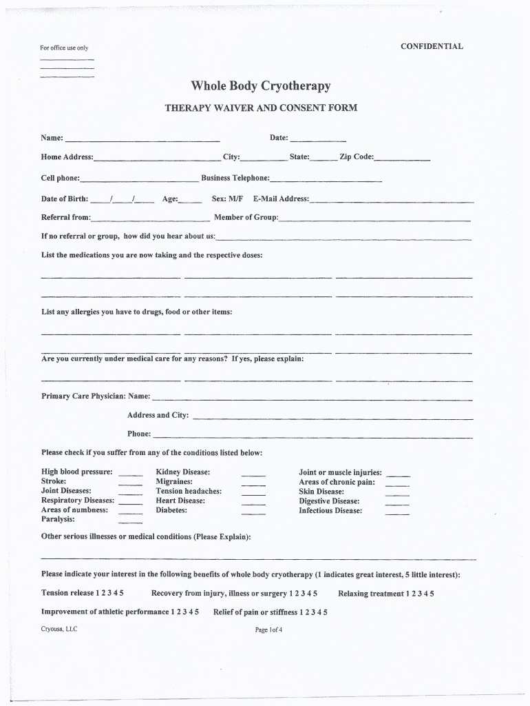 Whole Body Cryotherapy - Central Arkansas Cryotherapy: Fill out & sign ...