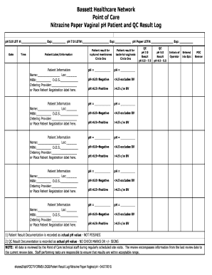 Fillable Online POC Nitrazine Paper Vaginal pH Patient and QC Result ...
