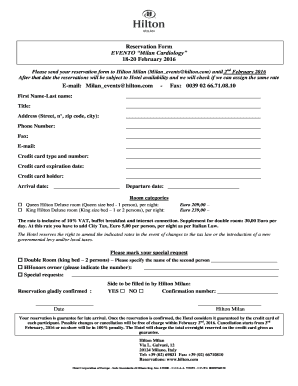 Fillable Online HILTON MILAN - Reservation Form Fax Email Print - pdfFiller