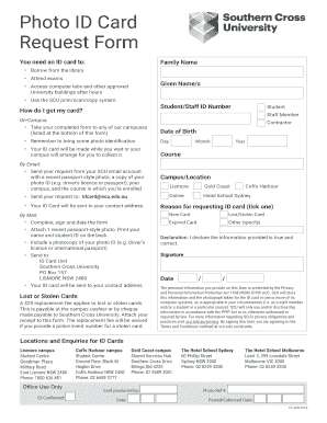 Fillable Online Photo ID Card Request Form - SCU. Photo ID Card Fax ...