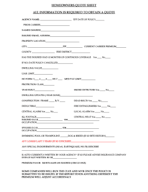 Fillable Online INSURANCE SOLUTIONS BOP QUOTE SHEET Fax Email Print ...