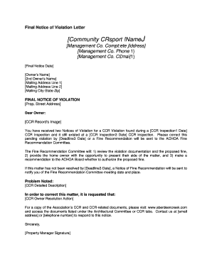 Fillable Online Final Notice of Violation Letter Fax Email Print ...