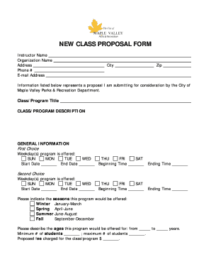 Fillable Online NEW CLASS PROPOSAL FORM Fax Email Print - pdfFiller