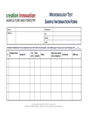 Fillable Online MICROBIOLOGY TEST SAMPLE INFORMATION FORM Fax Email ...