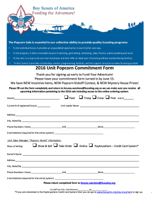 Fillable Online 2016 Unit Popcorn Commitment Form - BSA GSMC Popcorn ...