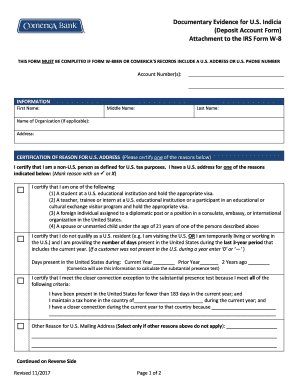 Fillable Online Documentary Evidence for U.S. Indicia (Deposit Account ...
