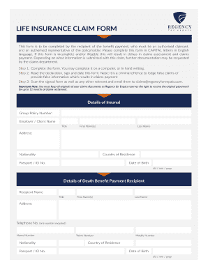 Fillable Online regency for expats claim form Fax Email Print - pdfFiller