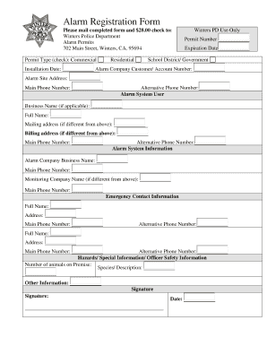 Fillable Online Alarm Registration Form - Winters Police Department Fax ...
