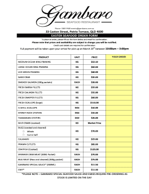 Fillable Online easter seafood order form - Gambaro Fax Email Print ...