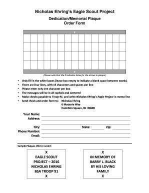 Fillable Online Memorial Plaque Order Form.docx Fax Email Print - pdfFiller