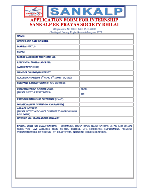 Fillable Online APPLICATION FORM FOR INTERNSHIP SANKALP Fax Email Print - pdfFiller