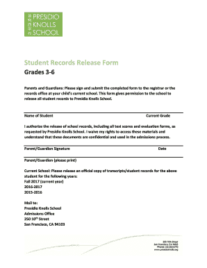 Fillable Online Student Records Release Form - Presidio Knolls School ...