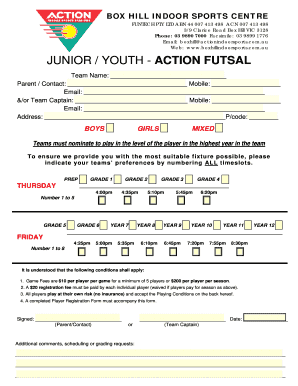 Fillable Online Junior-Youth Action Futsal Nom Form Fax Email Print ...