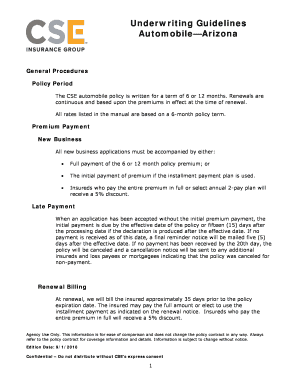 Fillable Online Underwriting Guidelines AutomobileArizona Fax Email ...