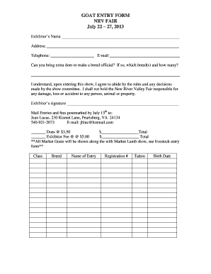 Fillable Online goat entry form - New River Valley Fairgrounds Fax ...