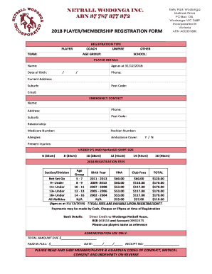 Fillable Online 2018 PLAYER/MEMBERSHIP REGISTRATION FORM Fax Email ...