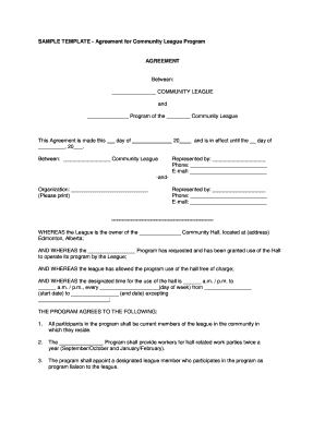 Fillable Online SAMPLE TEMPLATE - Agreement for Community League ...