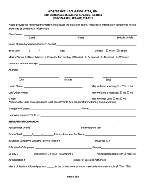Fillable Online Client Intake Forms - Progressive Care Associates, Inc ...