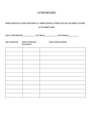 Fillable Online LITTER RECORDS Fax Email Print - pdfFiller