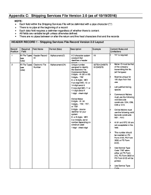 Fillable Online Appendix C: Shipping Services File Version 2.0 (as of ...