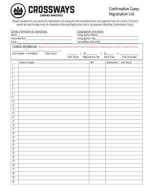 Fillable Online 2008 Confirmation Camp Registration List - Crossways Camping ... Fax Email Print ...