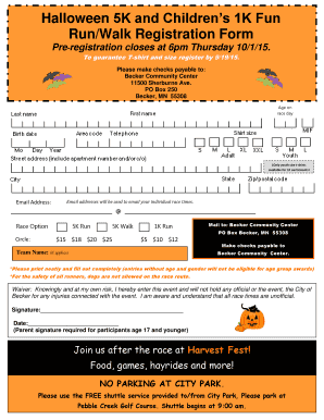 Fillable Online Halloween 5K and Children's 1K Fun Run/Walk Registration Form Fax Email Print ...