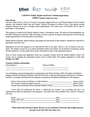 Fillable Online Parent training and respite booklet - Kinark Outdoor ...