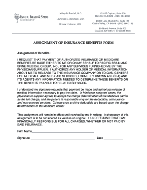 Fillable Online Assignment of Insurance Benefits - Pacific Brain ...