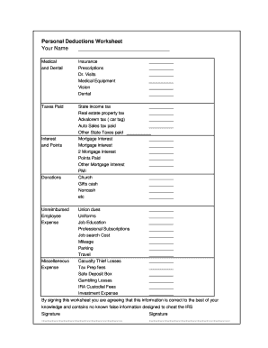 Fillable Online Personal Deductions Worksheet - GetNetSet Fax Email ...