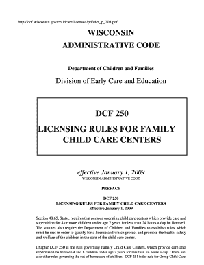 Fillable Online dcf 250 licensing rules for family child care centers ...