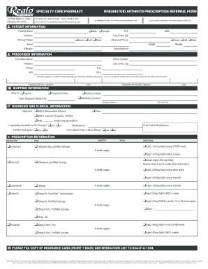 Fillable Online rheumatoid arthritis prescription referral form ...