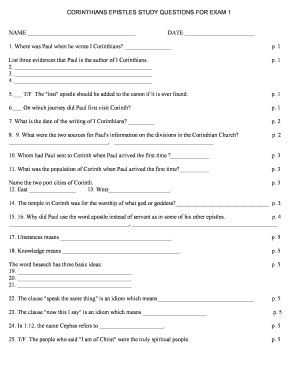 Fillable Online Book of 1 Corinthians - Bible study questions ...